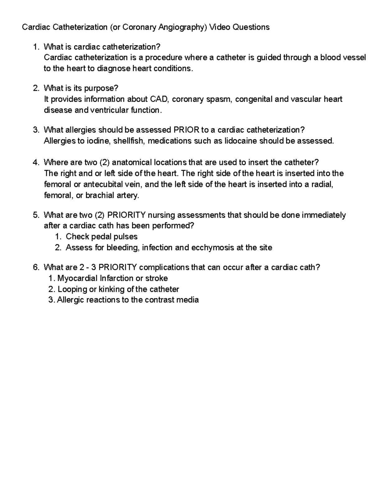 Cardiac Case Study - Cardiac Catheterization (or Coronary Angiography ...