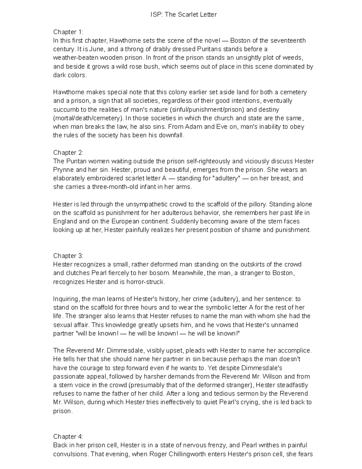 ISP: The Scarlet Letter Chapter Summaries and Analysis - Studocu