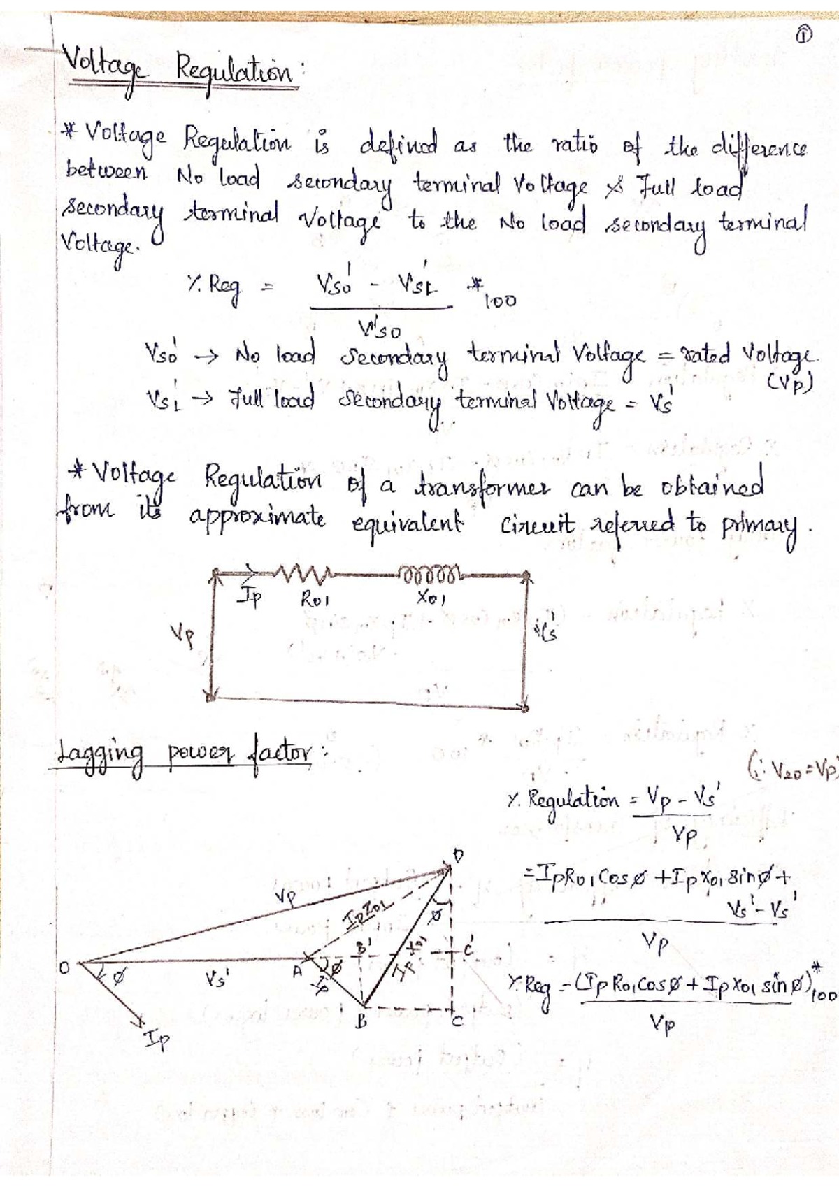 BE3254 - EIE - Voltage Regulation and Transformer Efficiency Notes ...