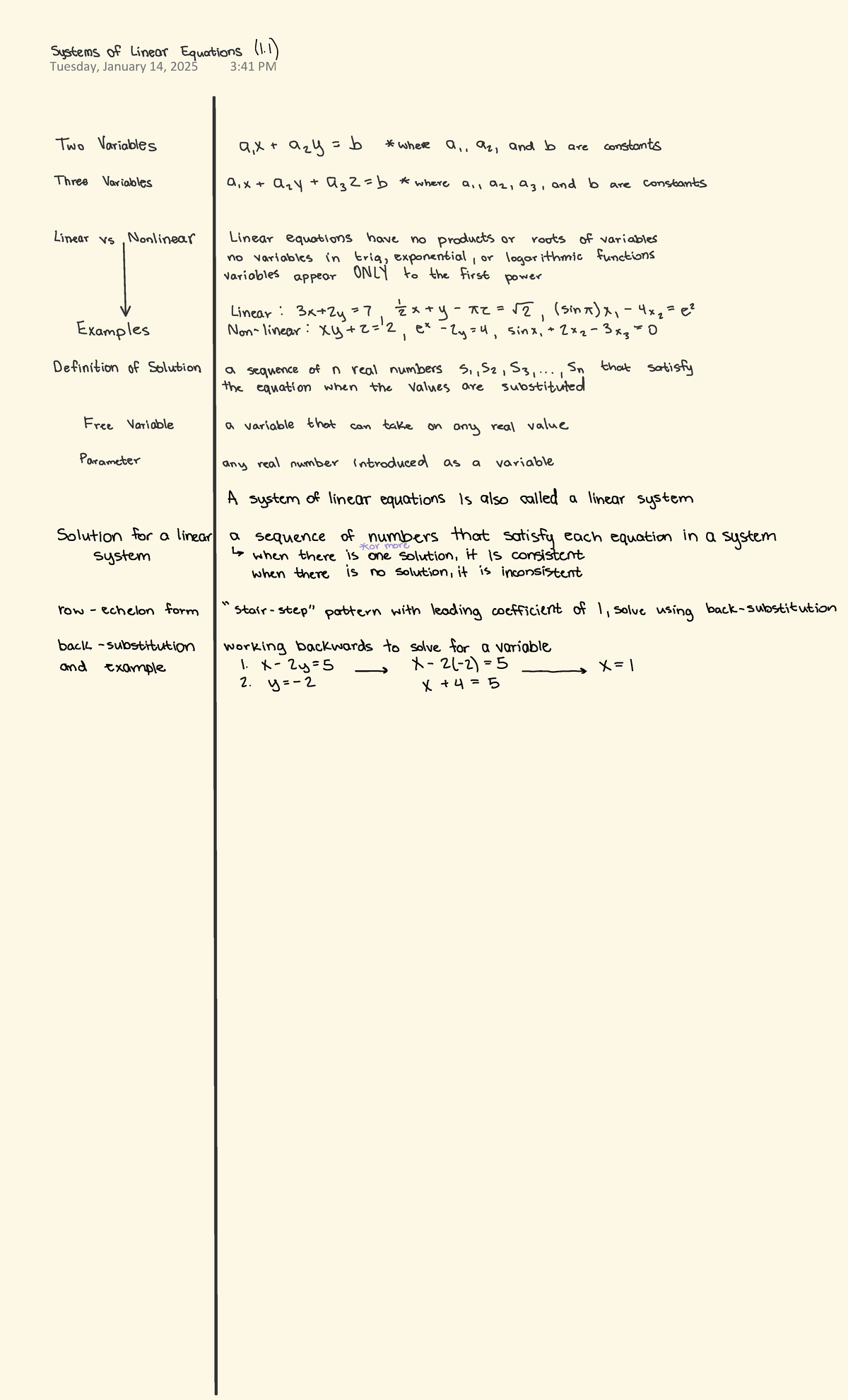 Chapter 1.1 Notes: Systems of Linear Equations Explained - Studocu