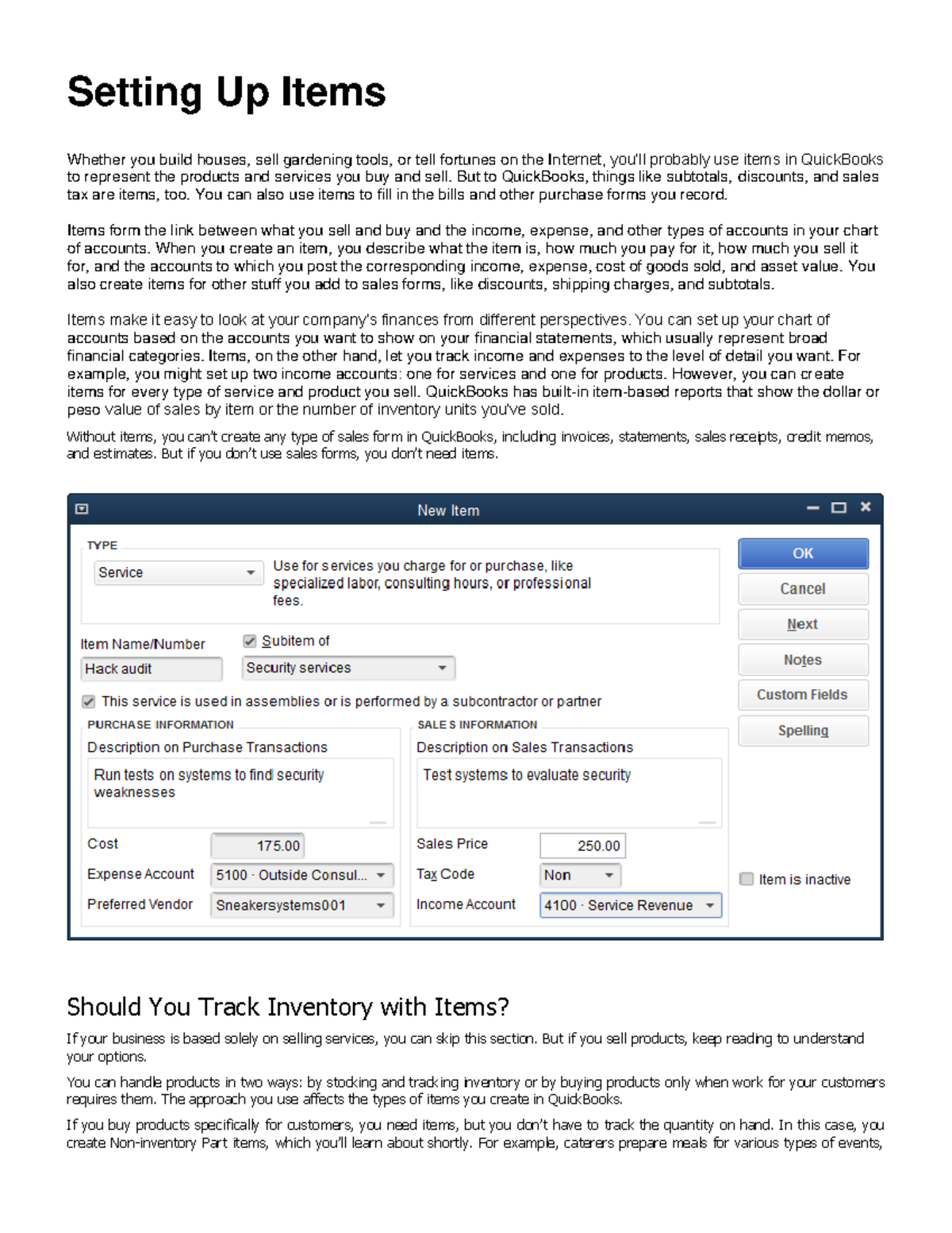 QuickBooks Item Setup Guide: Understanding and Creating Items - Studocu