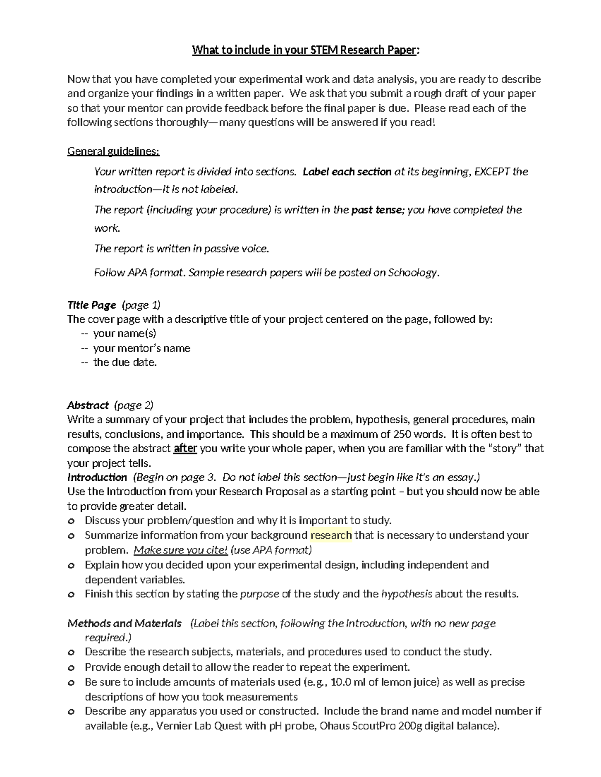 STEM Research Paper Guidelines: Structure & Key Components - Studocu