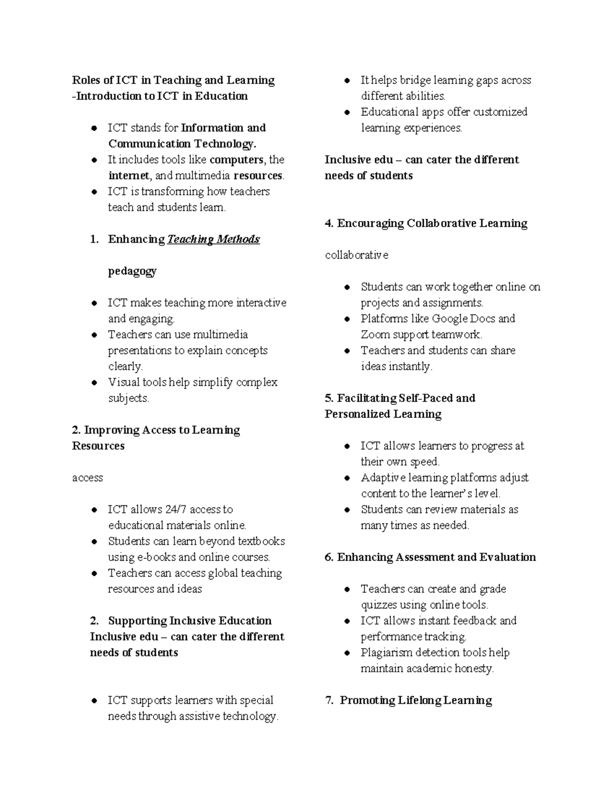 Roles of ICT in Teaching & Learning: Transforming Education - Studocu