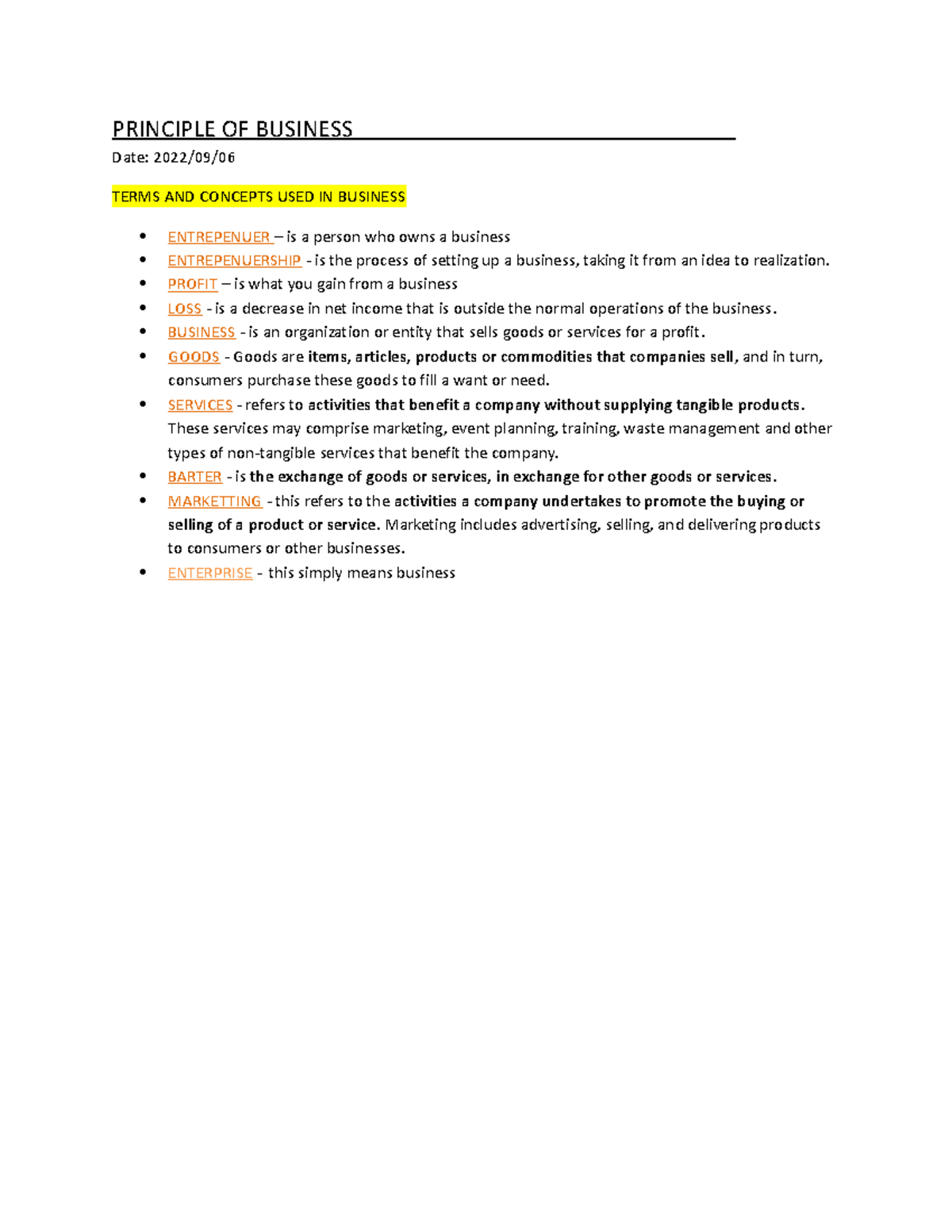 Principle OF Business - notes for pob - PRINCIPLE OF BUSINESS Date ...