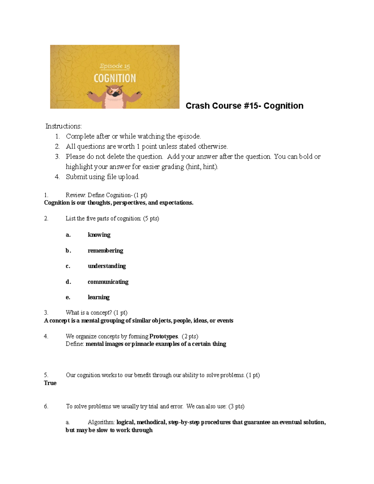 Psychology Crash Course Episode #15 - Crash Course #15- Cognition ...