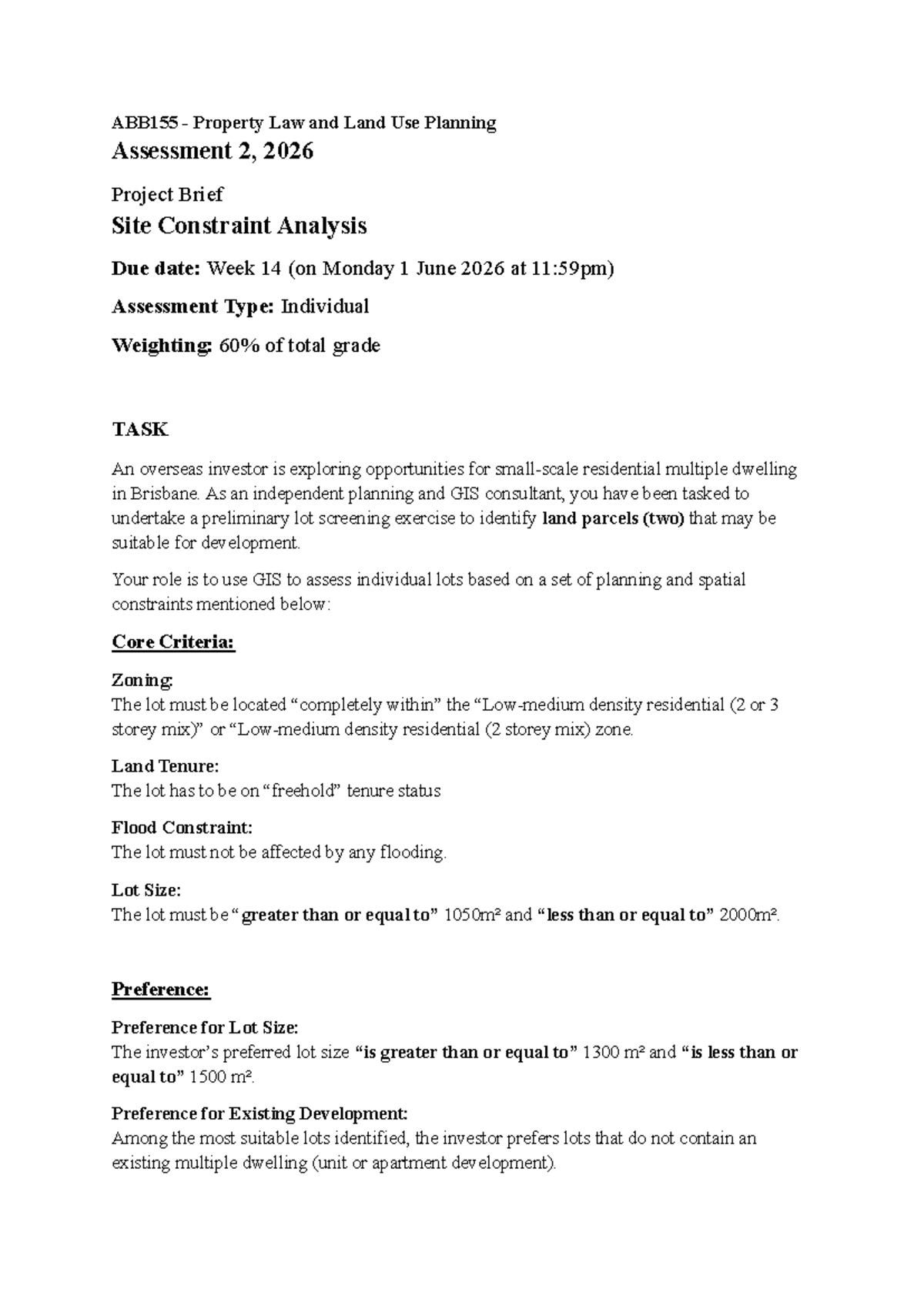 ABB155 Property Law & Land Use Planning: Site Constraint Analysis 2026 ...