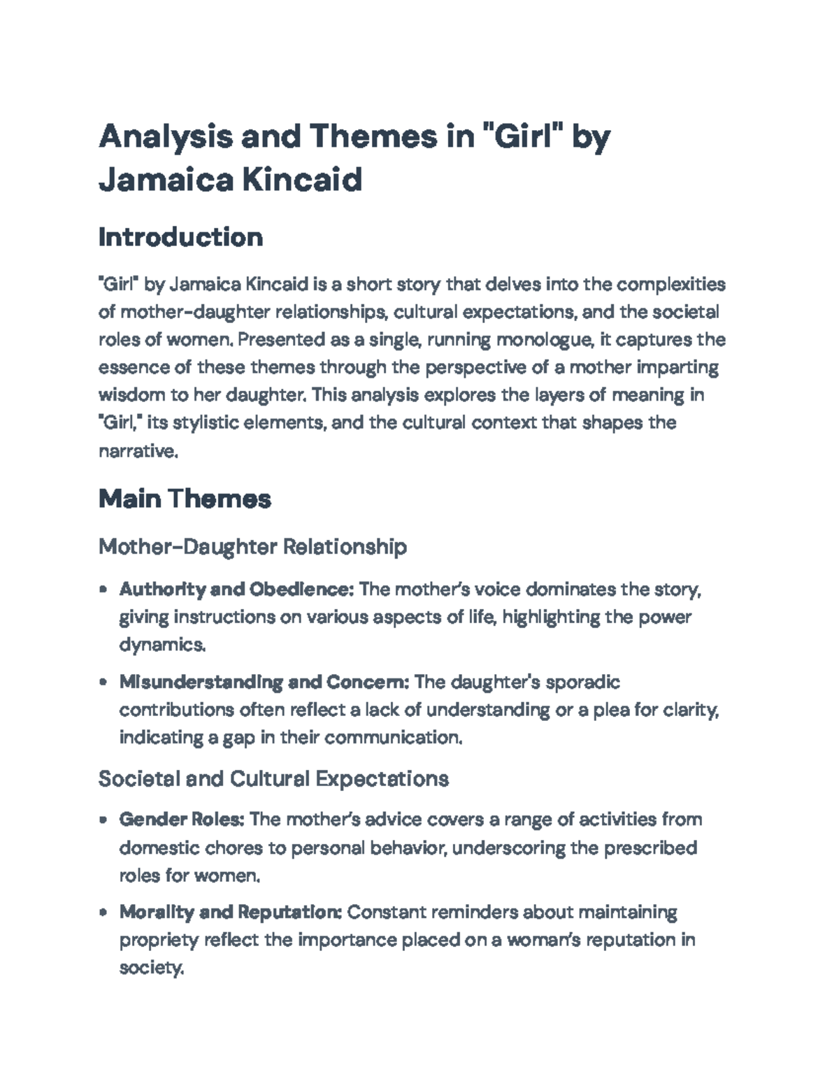 Comprehensive Analysis of "Girl" by Jamaica Kincaid - ENG 101 ...
