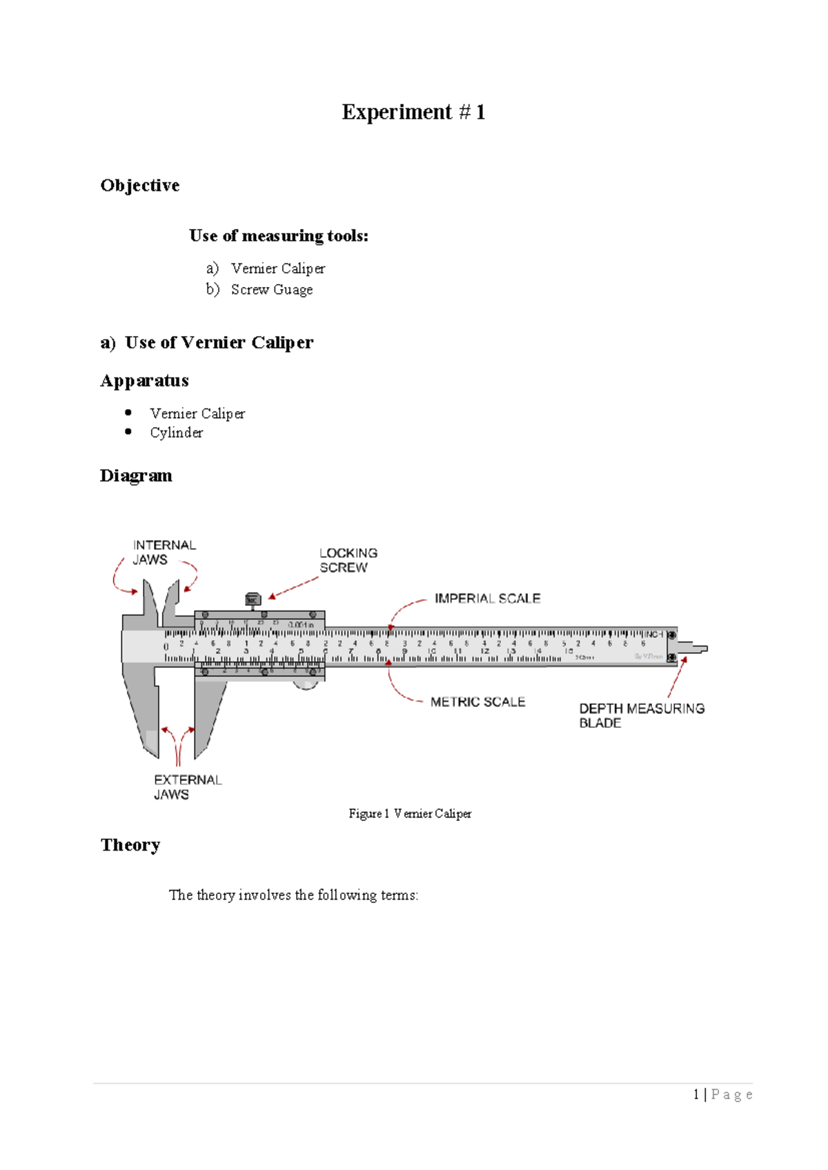 Experiment 1: Measuring Tools - Vernier Caliper & Screw Gauge (436 ...