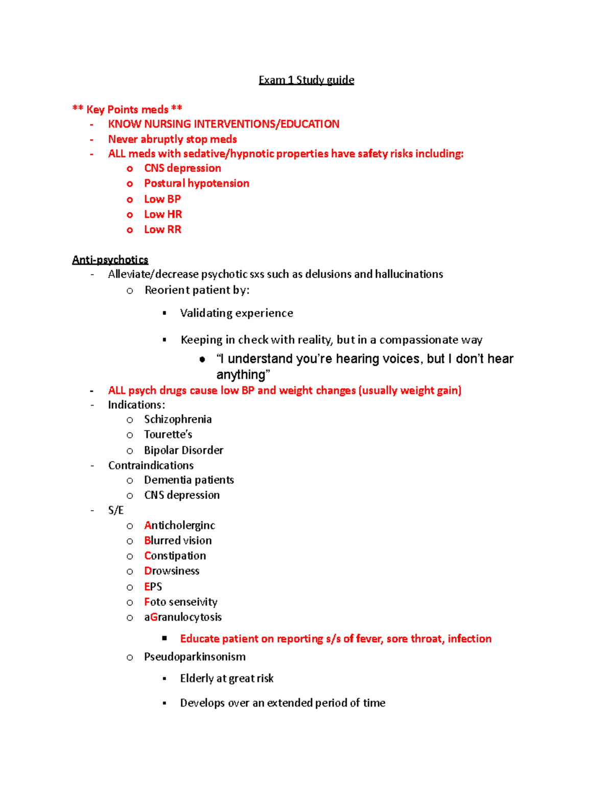 Mental Health NUR 101 - Exam 1 Study Guide and Key Points - Studocu