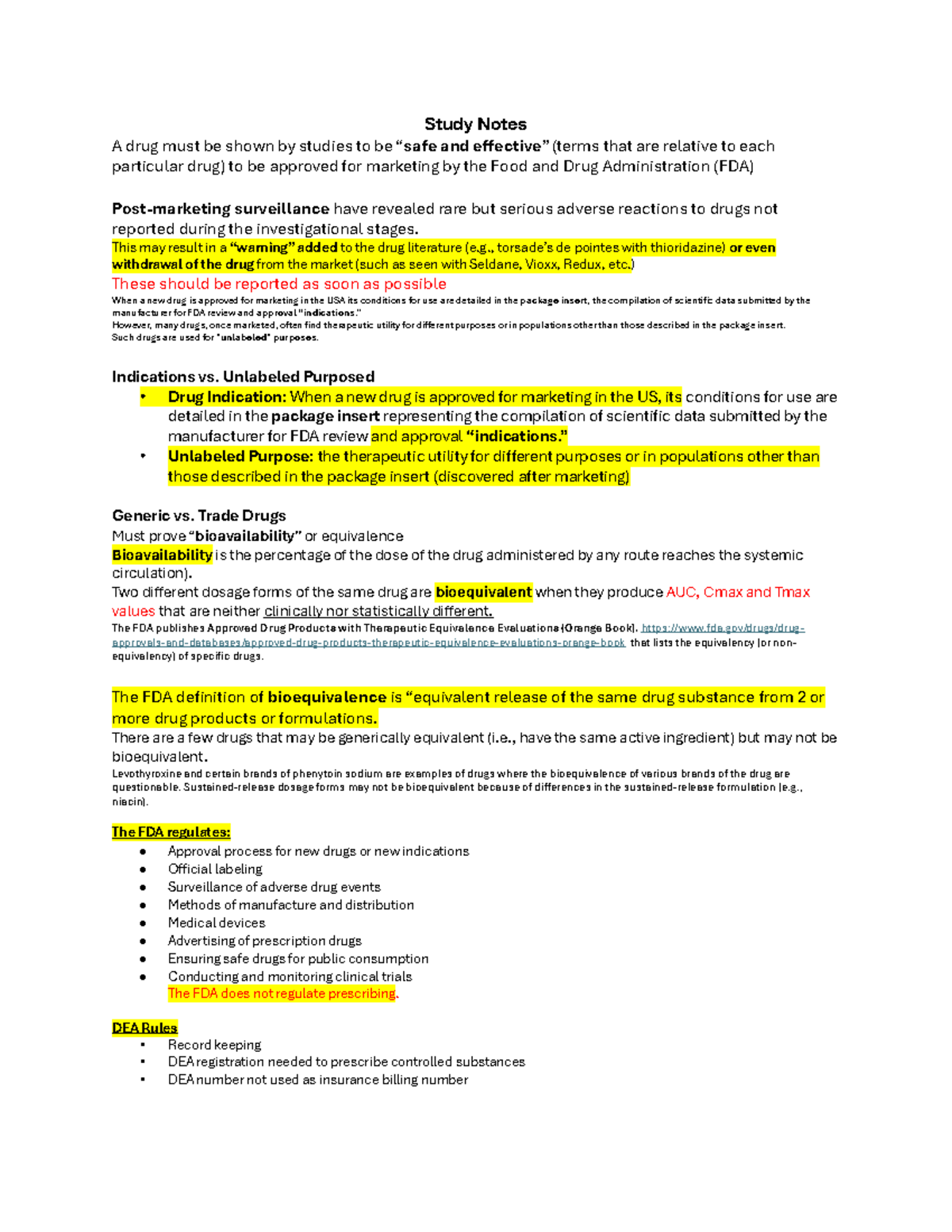 Exam 1 Review Notes: FDA Drug Approval, Pharmacokinetics, and ADRs ...
