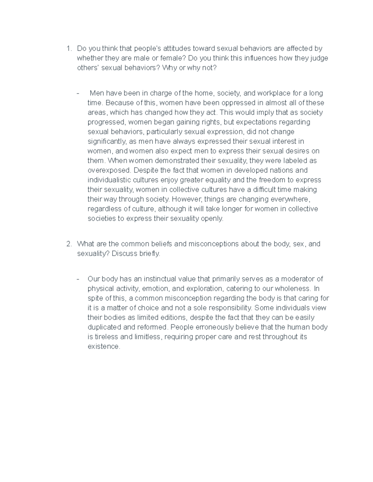 Reflection Week 9 - Assignment: Attitudes on Sexual Behaviors - Studocu