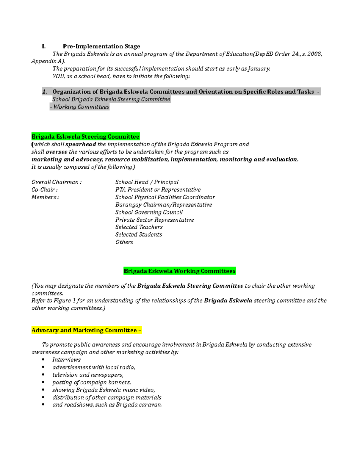 Brigada Eskwela Flow of Activity: Pre-Implementation & Execution Guide ...