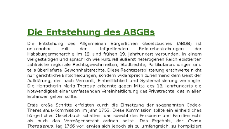 Die Entwicklung des ABGB: Reformen im Habsburgerreich - Studocu