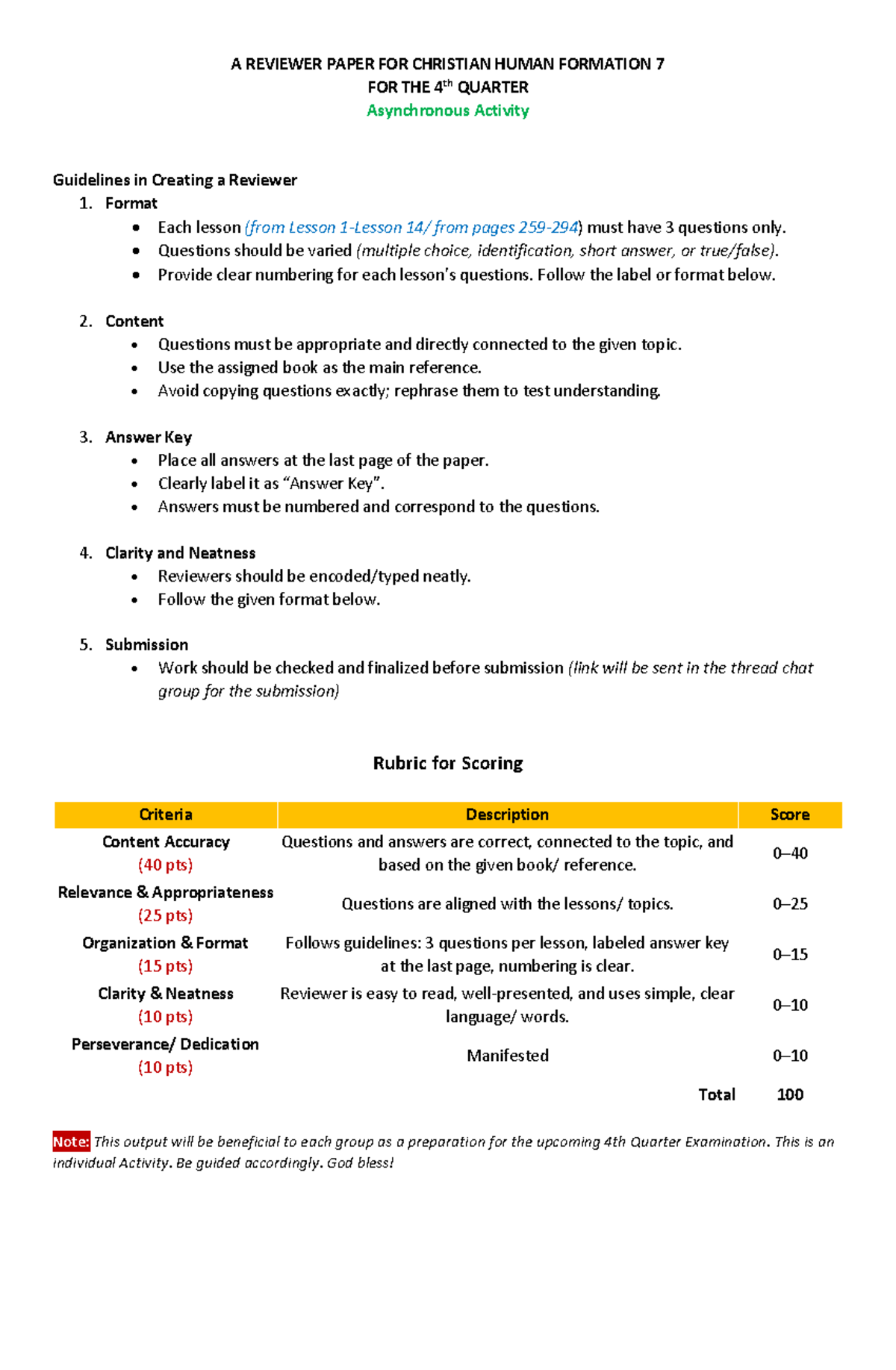 CHF 7 4th Quarter Reviewer: Christian Human Formation Guidelines - Studocu