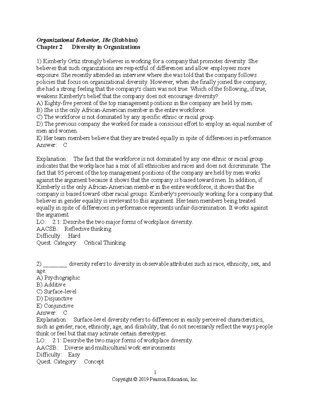 Organizational Behavior, 18e (Robbins) Chapter 2: Diversity in ...