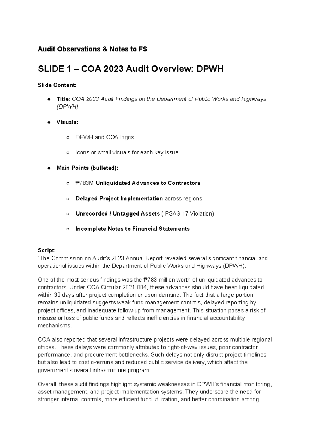 COA 2023 Audit Findings on DPWH: Financial & Asset Management Issues ...