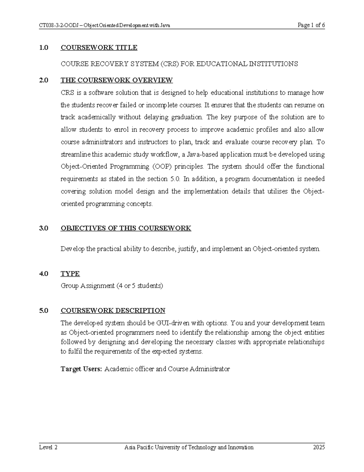 2509-OODJ Group Assignment: Course Recovery System Overview - Studocu