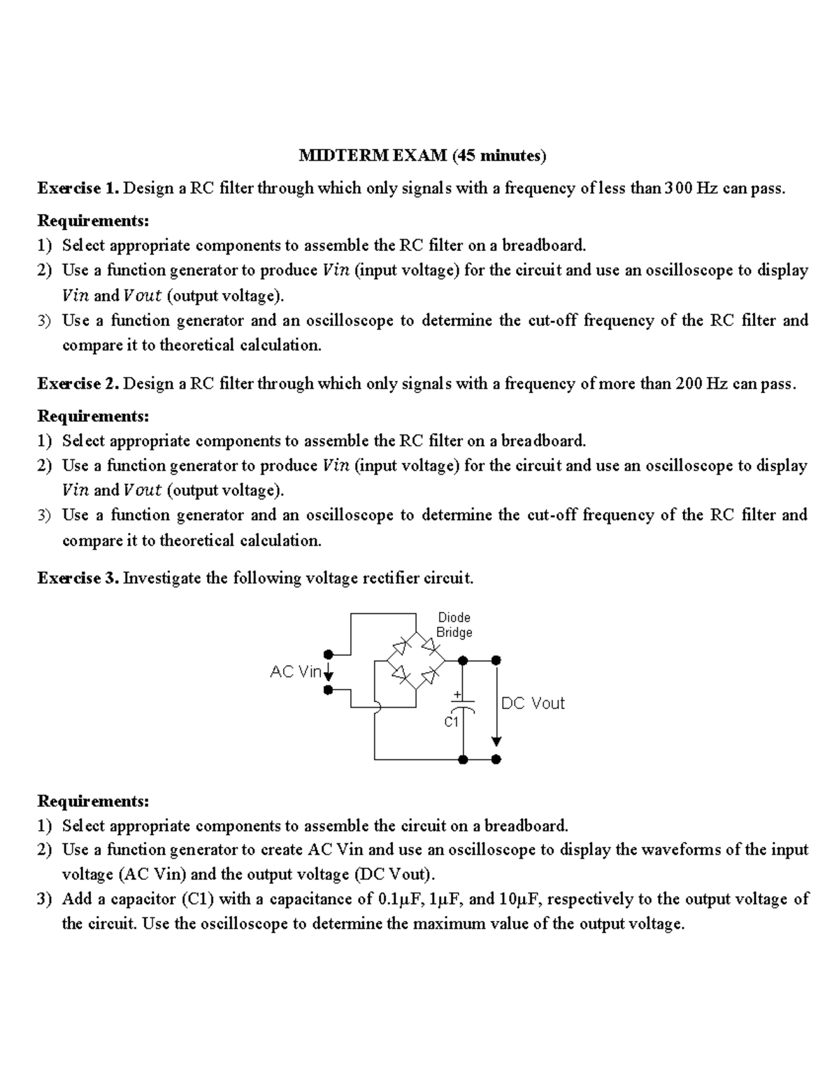 20251 Midterm Exam: RC Filters and Circuit Investigations - Studocu
