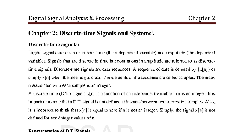 Digital Signal Analysis Processing (DSAP) Chapter 2: Discrete Time ...