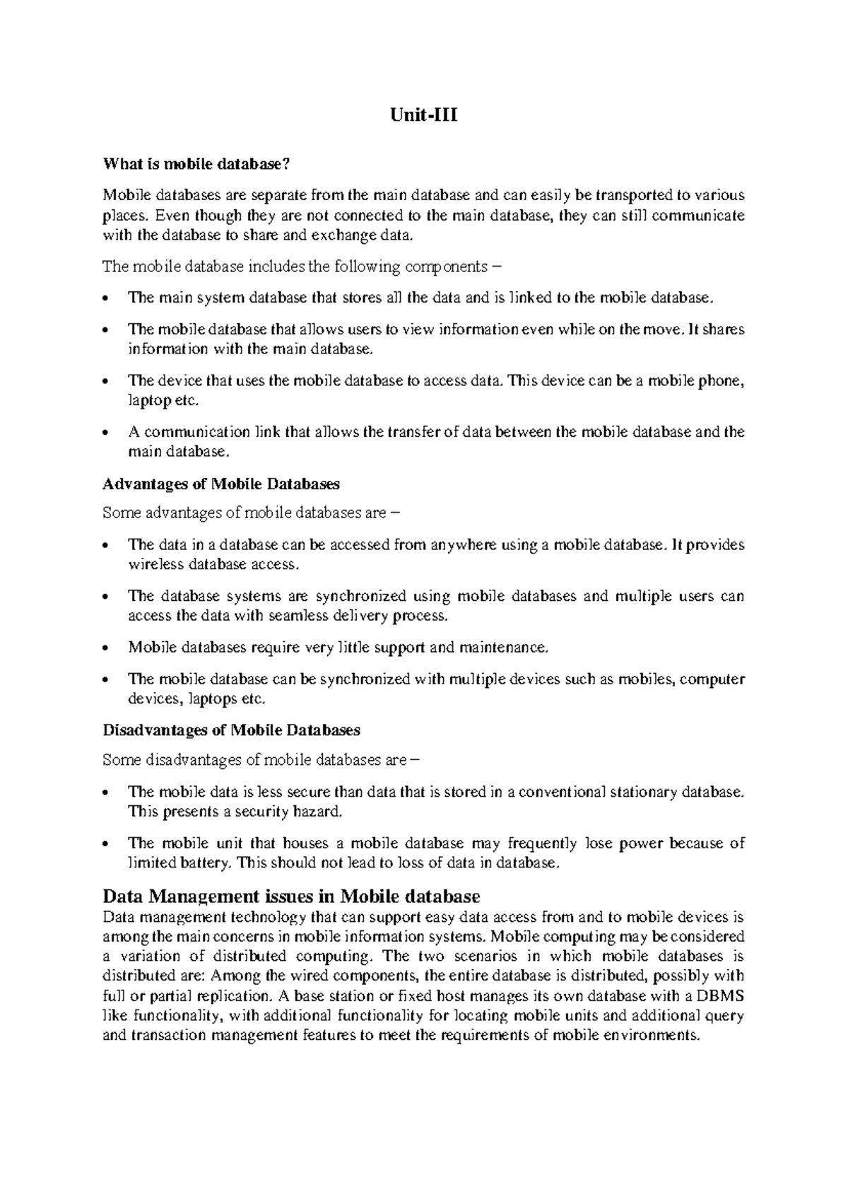 Mobile Computing Unit 3 Notes: Understanding Mobile Databases and Their ...