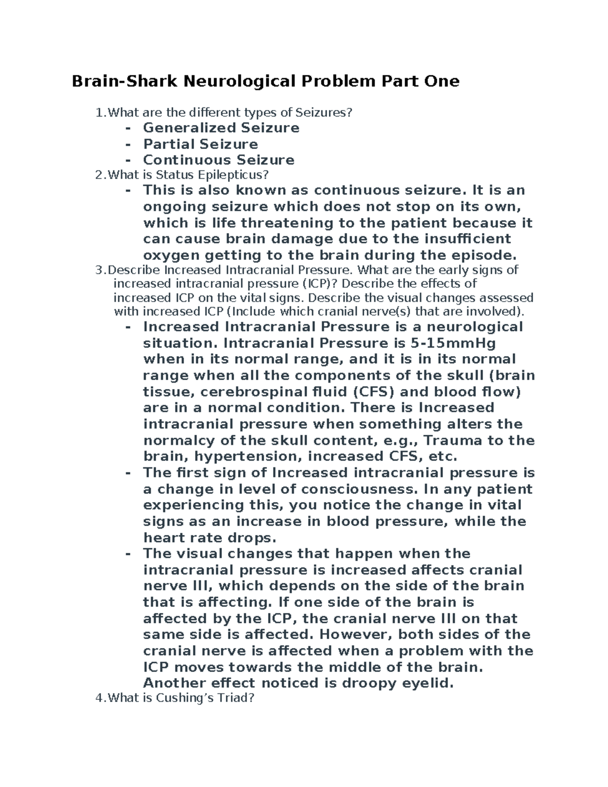 NR 325 Week 3 Lecture Notes: Neurological Problems & Seizure Types ...