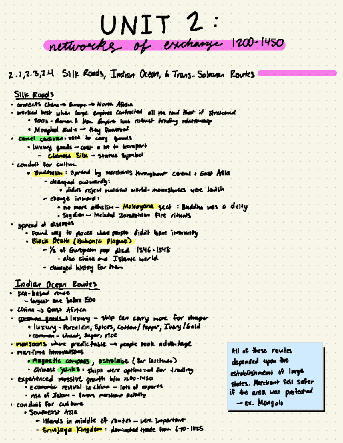 Unit 2 WHAP Notes: Trade Routes and Cultural Exchange - Studocu