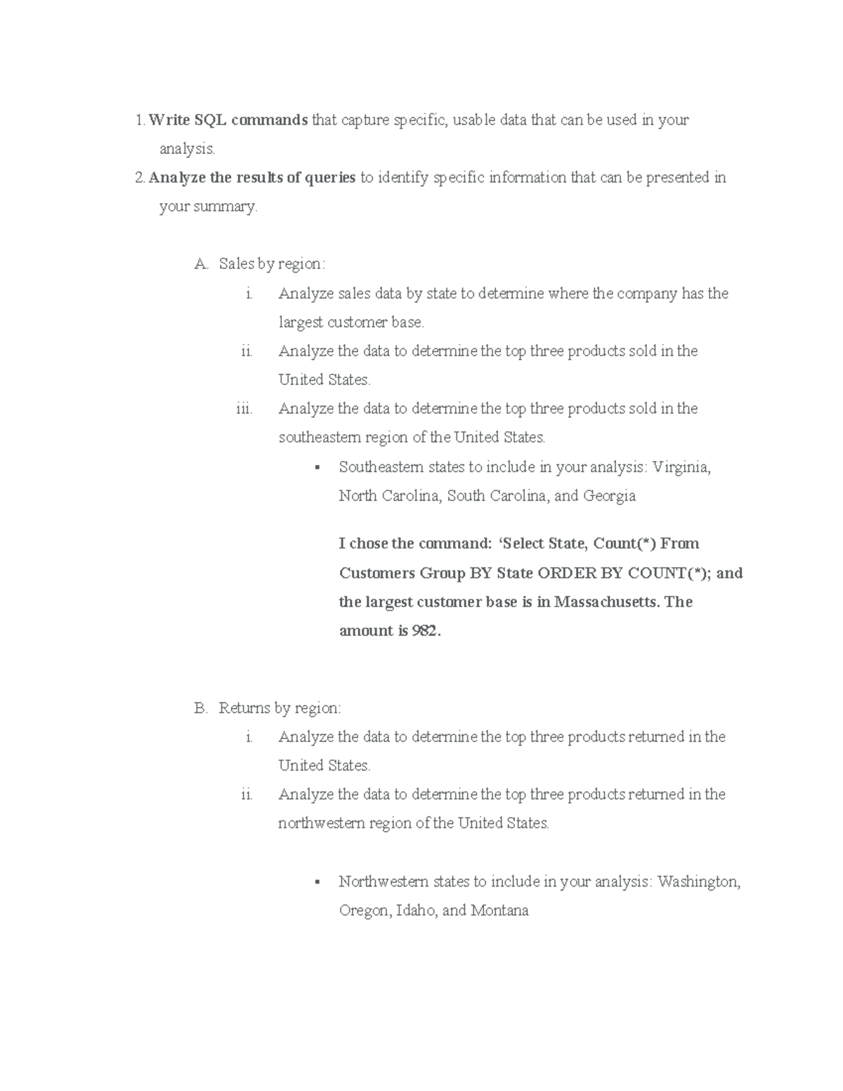Module 5 Major Activity: SQL Analysis Report on Sales and Returns - Studocu