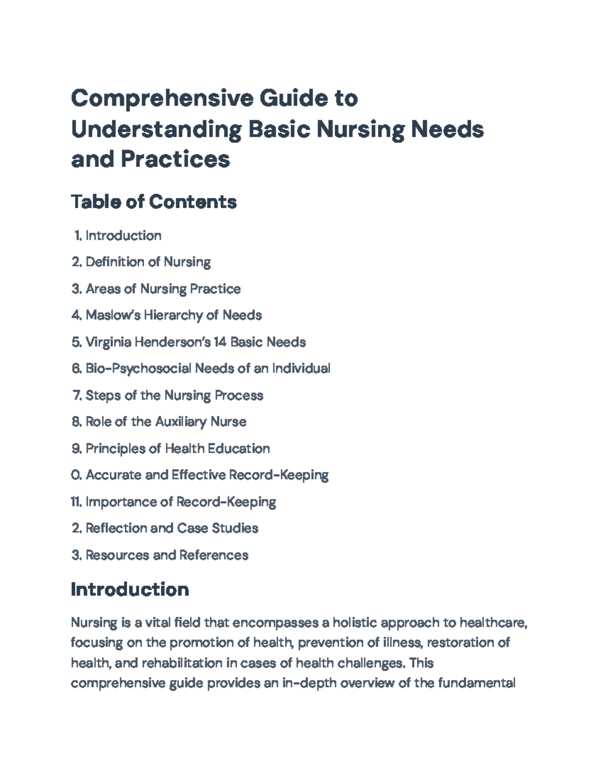 NUR 101: Comprehensive Guide to Basic Nursing Needs & Practices - Studocu