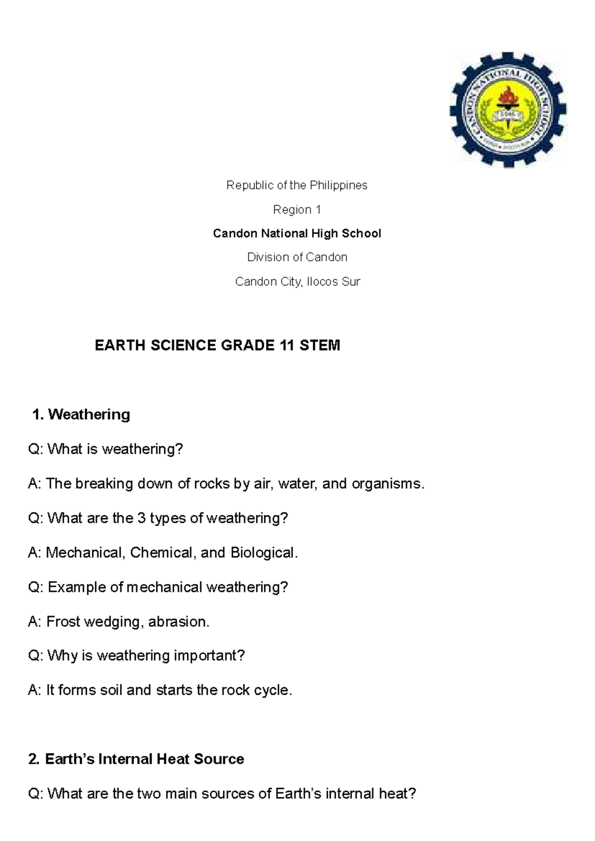 Earth Science Reviewer G11 STEM 1: Weathering, Plate Tectonics & More ...