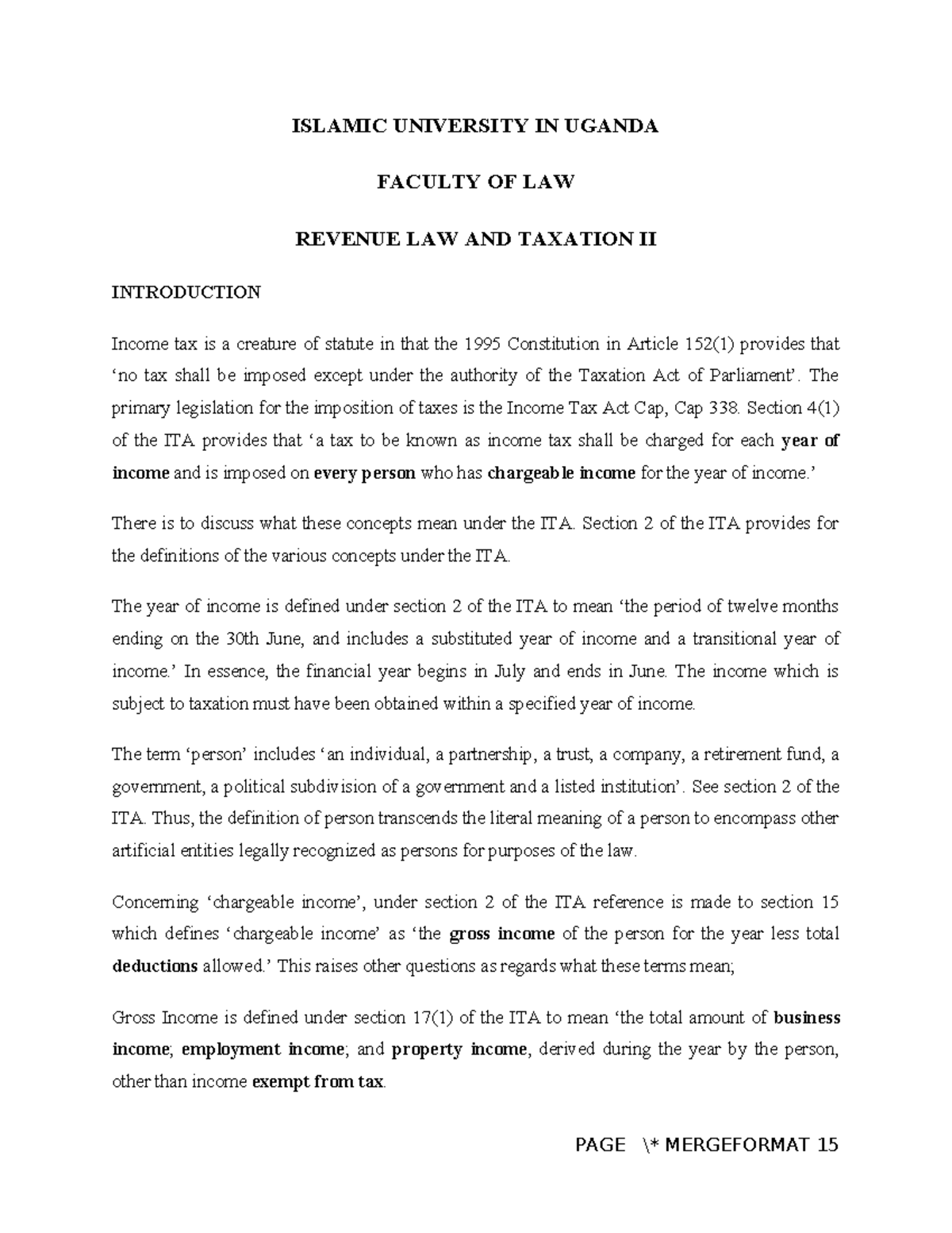 Revenue Law & Taxation II Final Exam Notes - Studocu