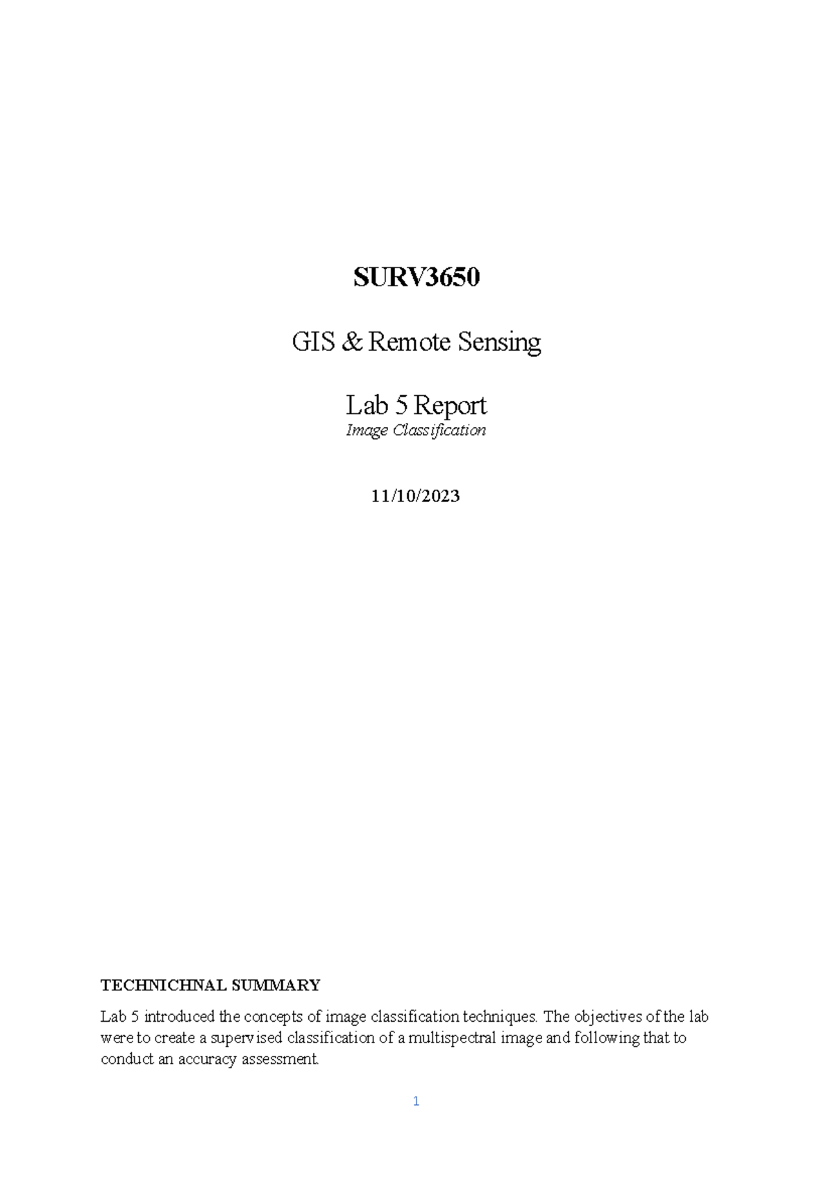 SURV3650 Lab 5 Report: Image Classification Techniques and Accuracy ...