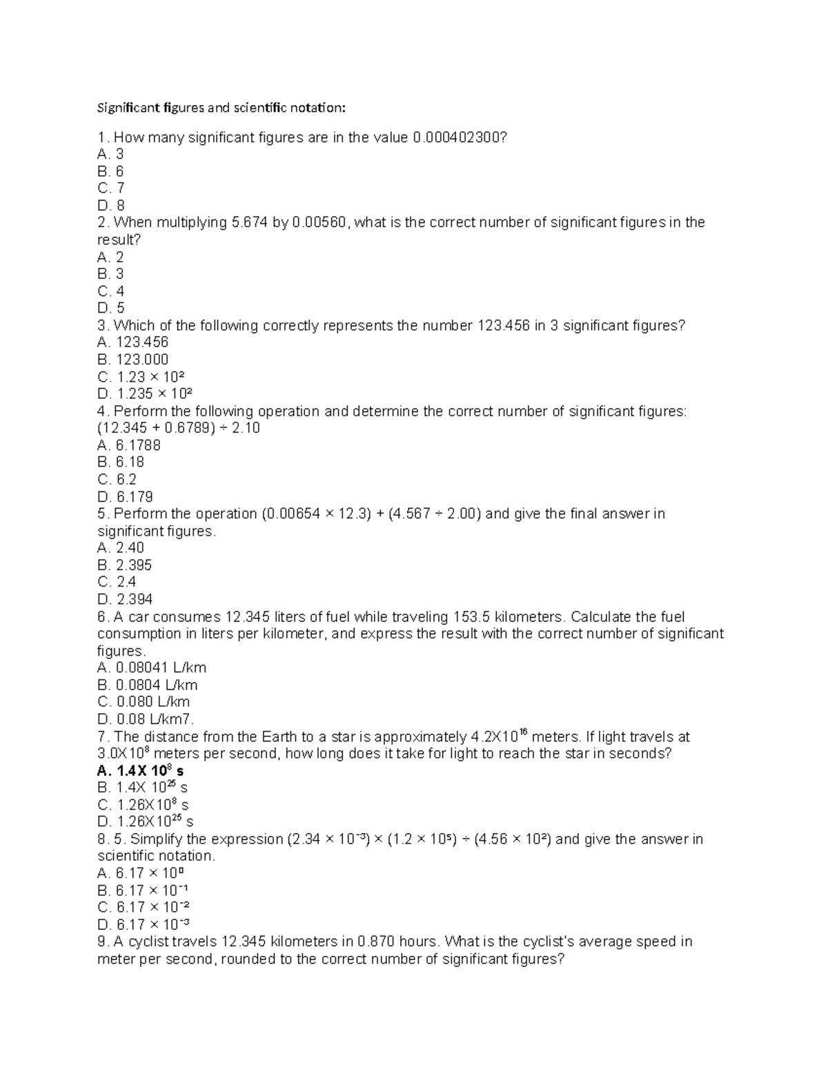 Midterm exam Physics - Significant figures and scientific notation: How many significant figures ...