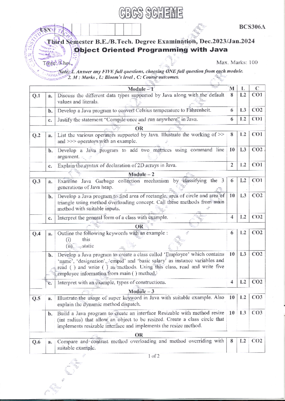**VTU BCS306A Java OOP Exam Q&A with Solutions - Jan 2024** - Studocu