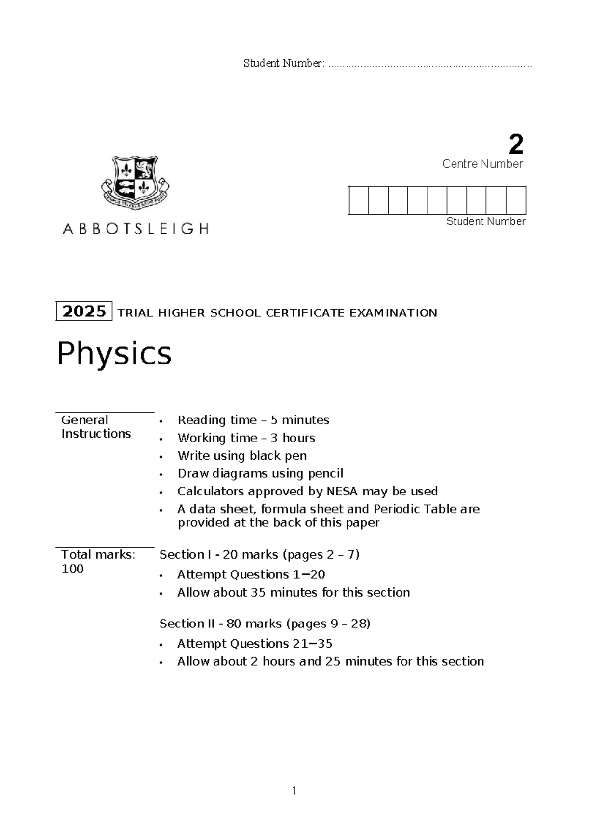 Physics Trial HSC Exam 2025: Comprehensive Question Guide - Studocu