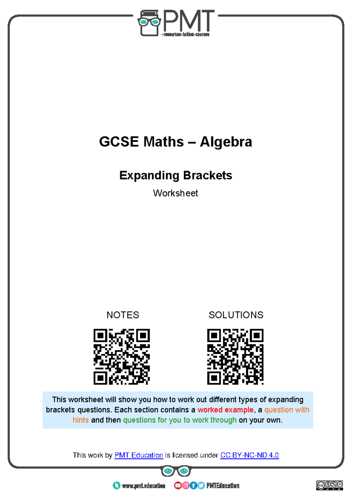 GCSE Maths Algebra: Expanding Brackets Worksheet & Solutions - Studocu