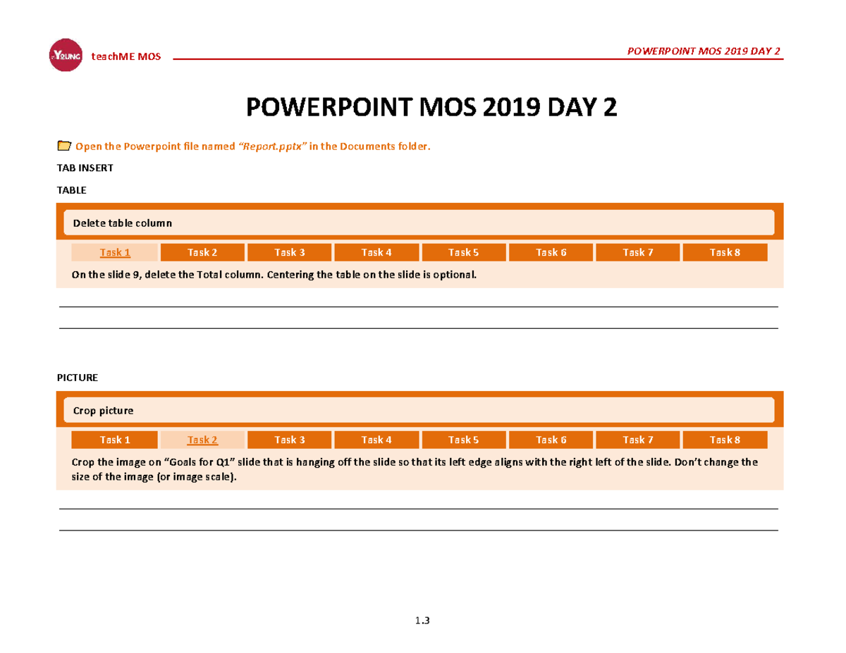 POWERPOINT MOS 2019 DAY 2 - TeachME Tasks and Instructions - Studocu