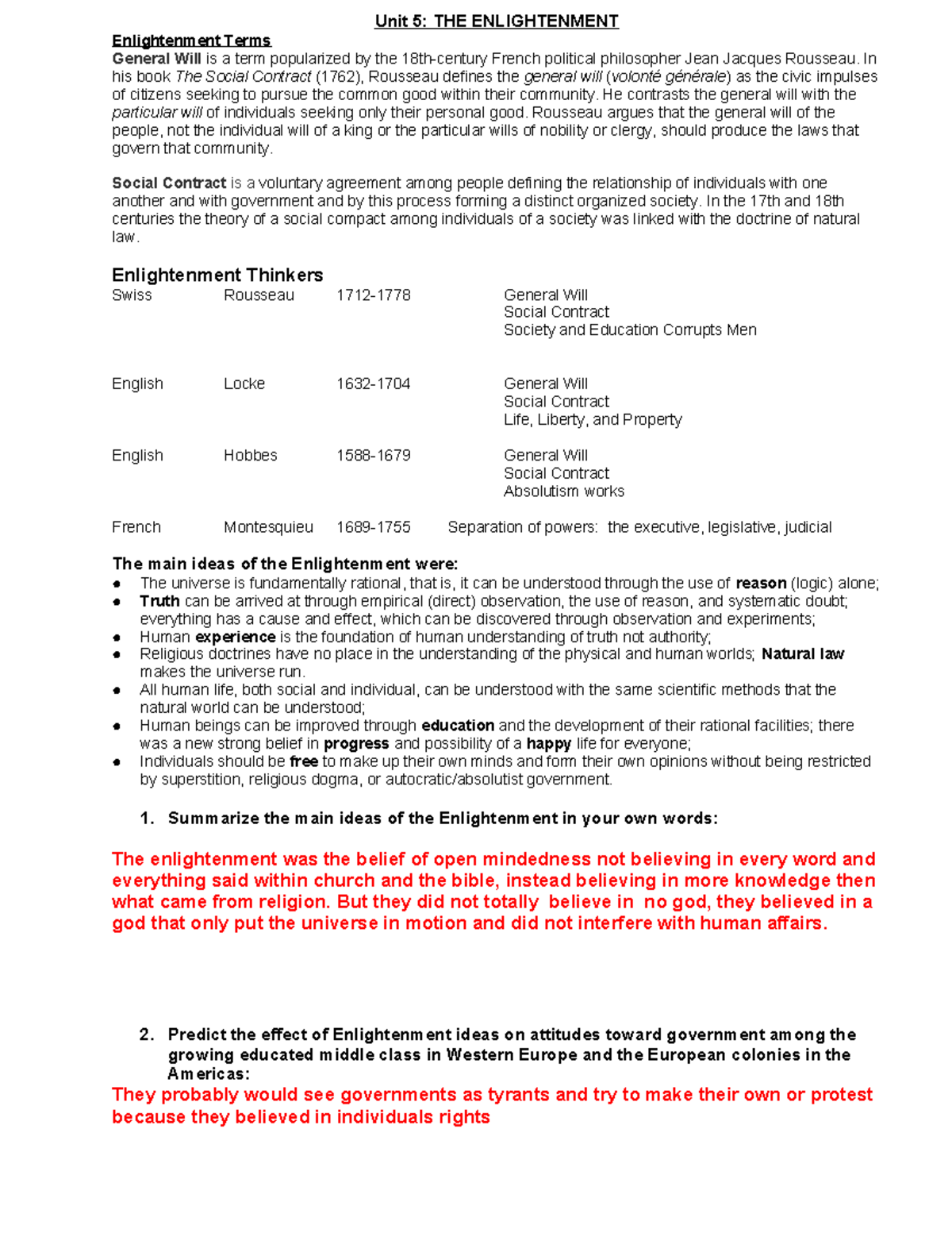 Enlightenment Concepts and Thinkers: Key Insights and Analysis - Studocu