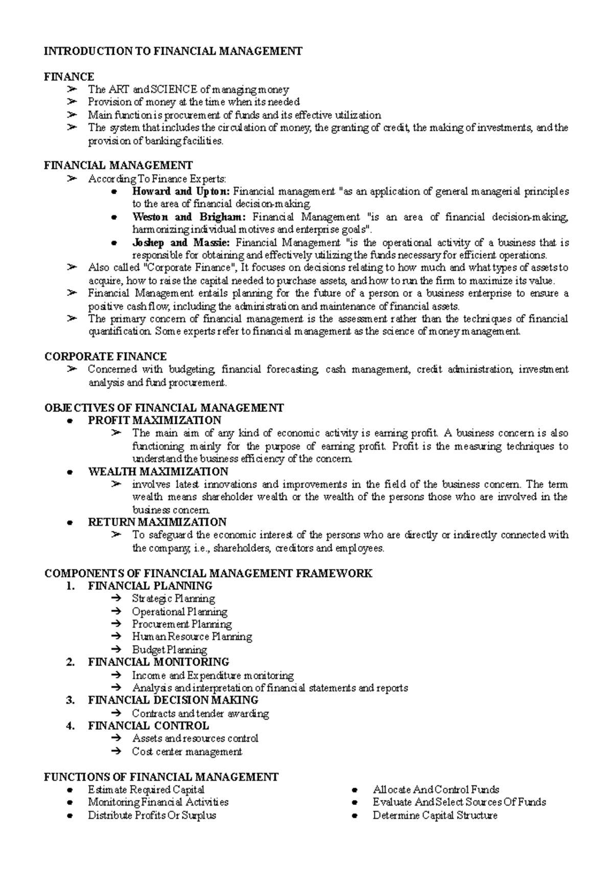 FM 101: Introduction to Financial Management Notes - Studocu