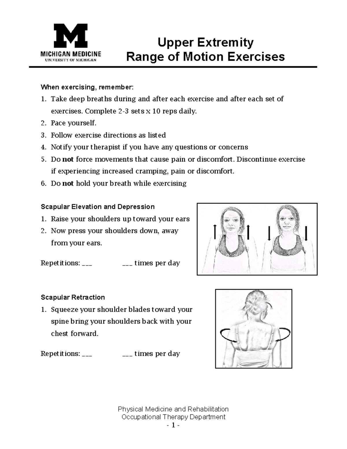 Upper Extremity ROM Exercises for Physical Rehab (OT Department) - Studocu