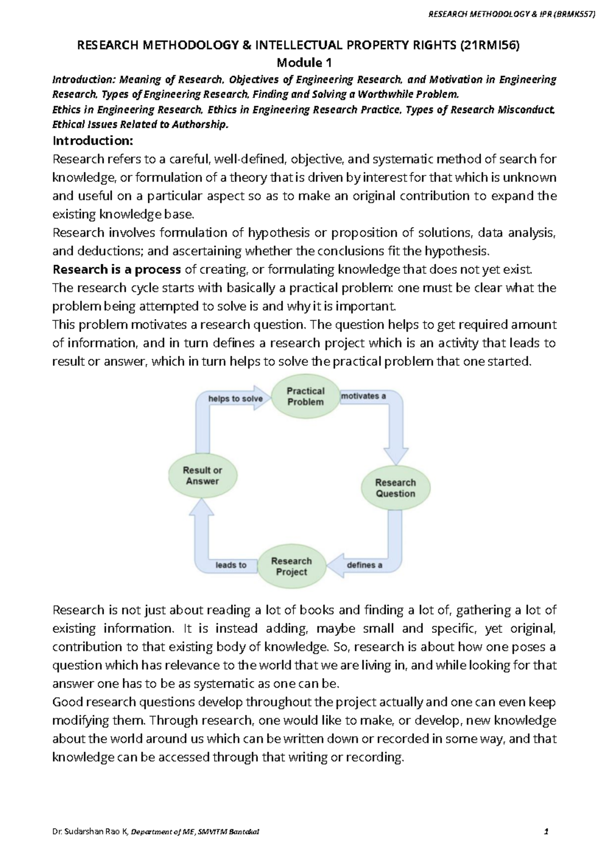 BRMK557 - Research Methodology IPR: Module 1 Lecture Notes - Studocu