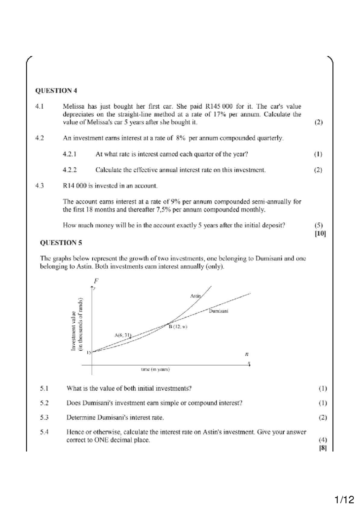 Grade 12 Finance: Depreciation and Interest Calculations - Studocu