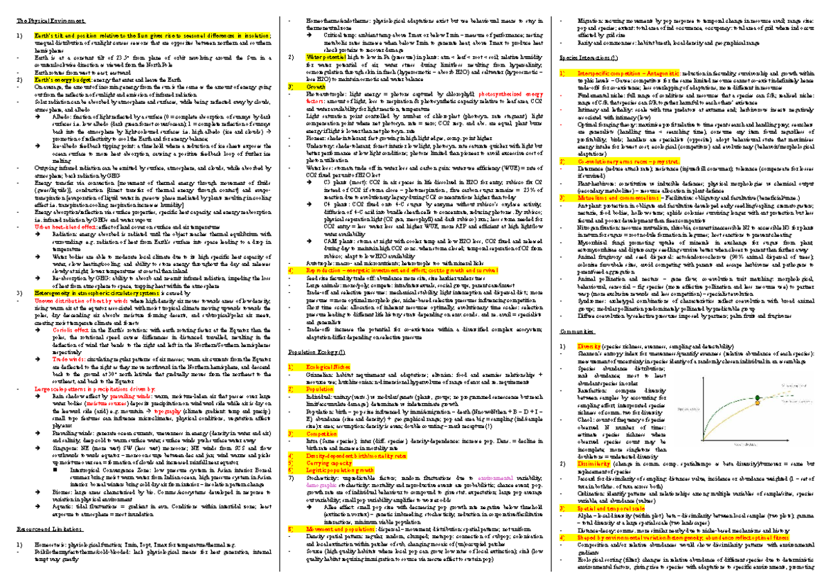 Environmental Science Cheat Sheet (Course Code: ENV 101) - Studocu
