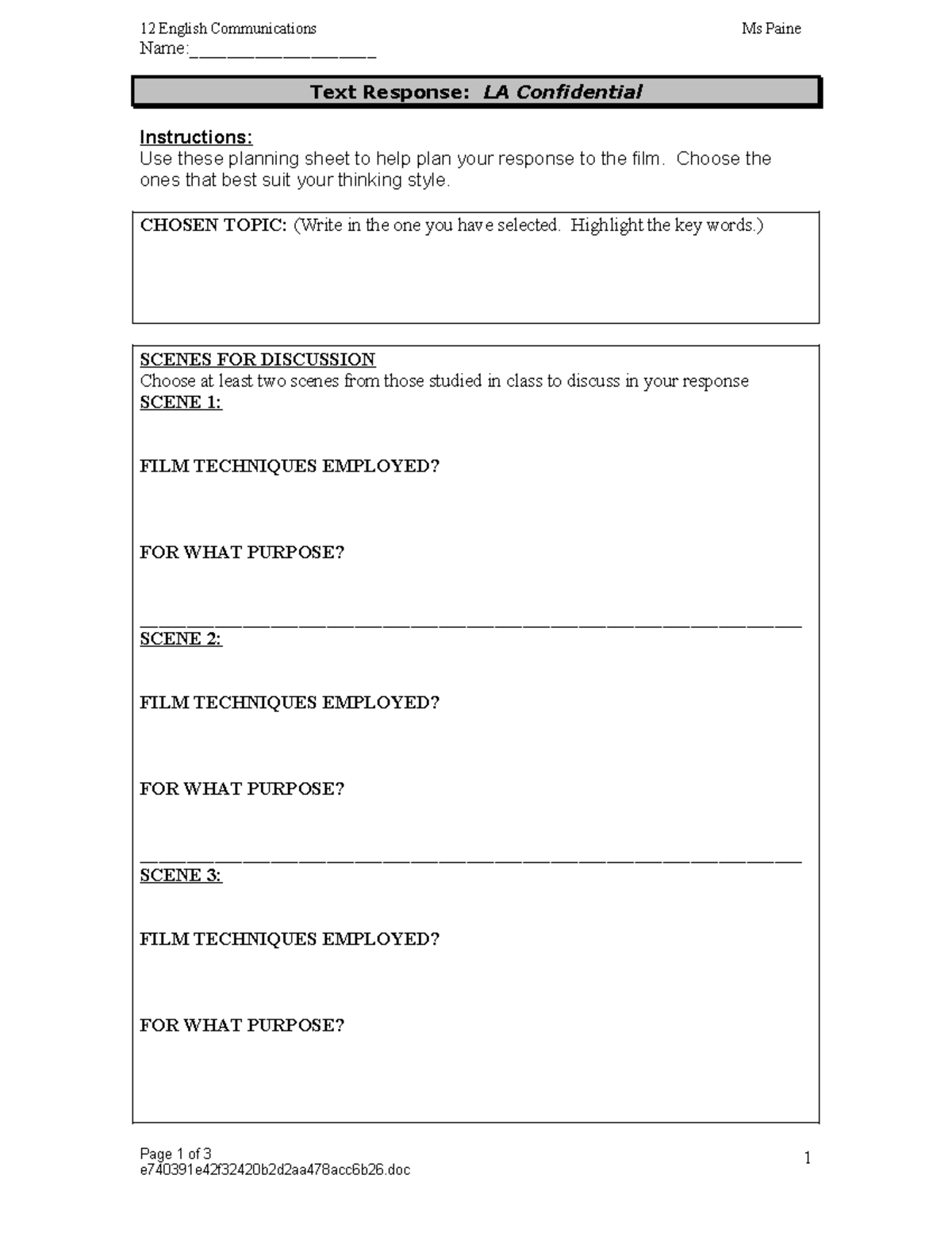 12 English Communications: LA Confidential Film Response Scaffold - Studocu