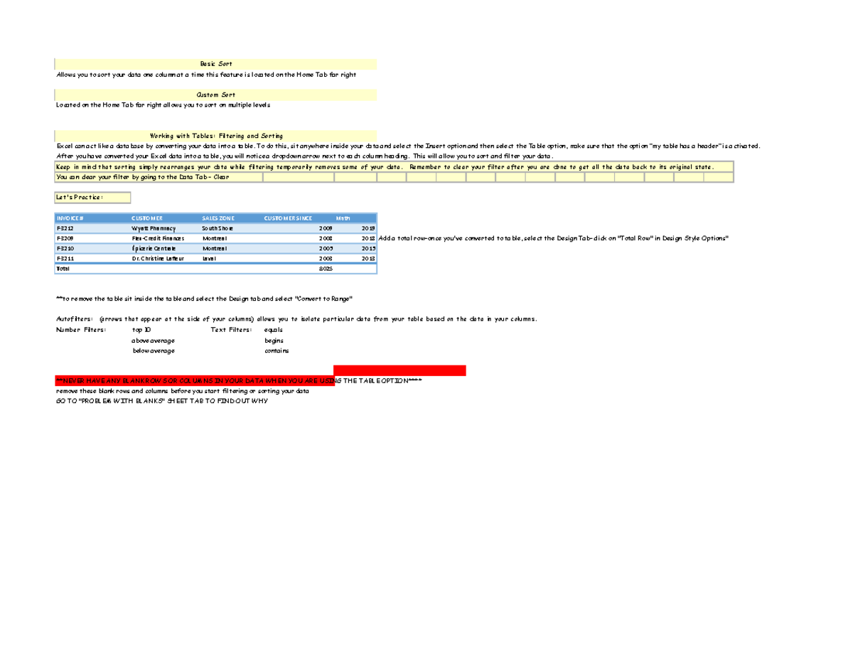 IF Function, Filtering, Sorting & Tables in Excel: A Guide - Studocu