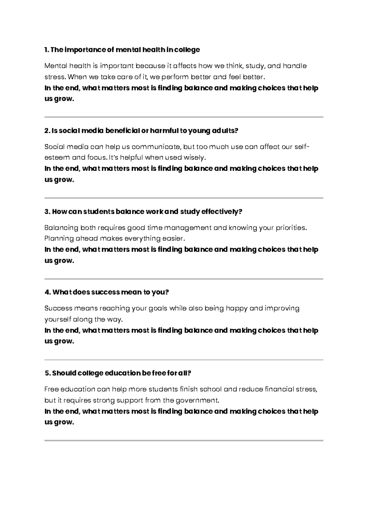 Impromptu Topics for BSCES: Mental Health, Social Media & More - Studocu