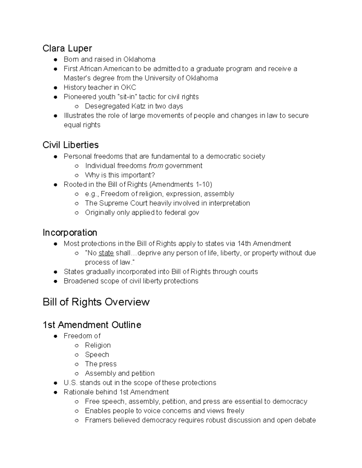 Civil Rights and Liberties: Historical Overview and Key Cases (HIST 101 ...