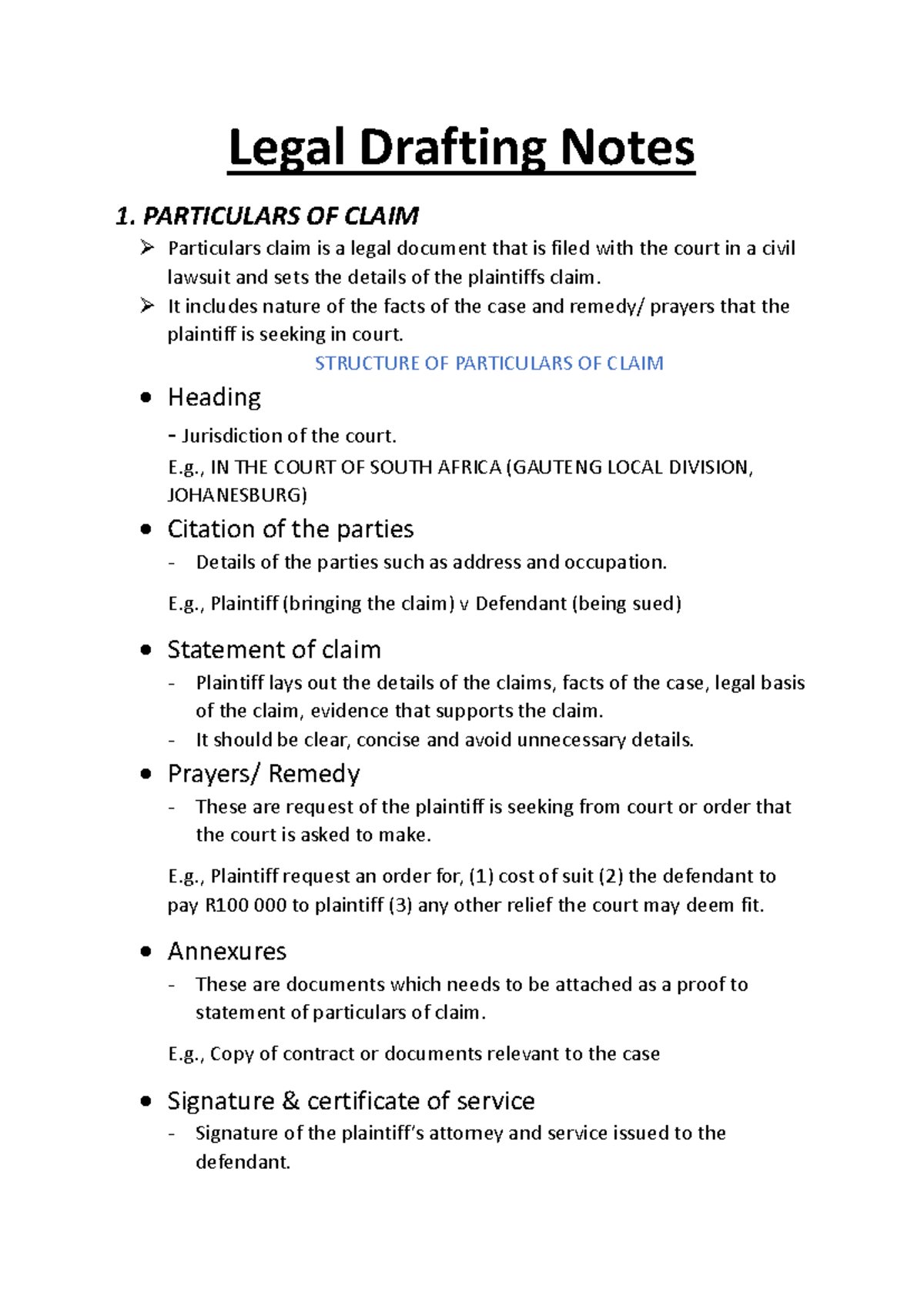 Legal Drafting Notes for Civil Litigation - Overview and Structures ...