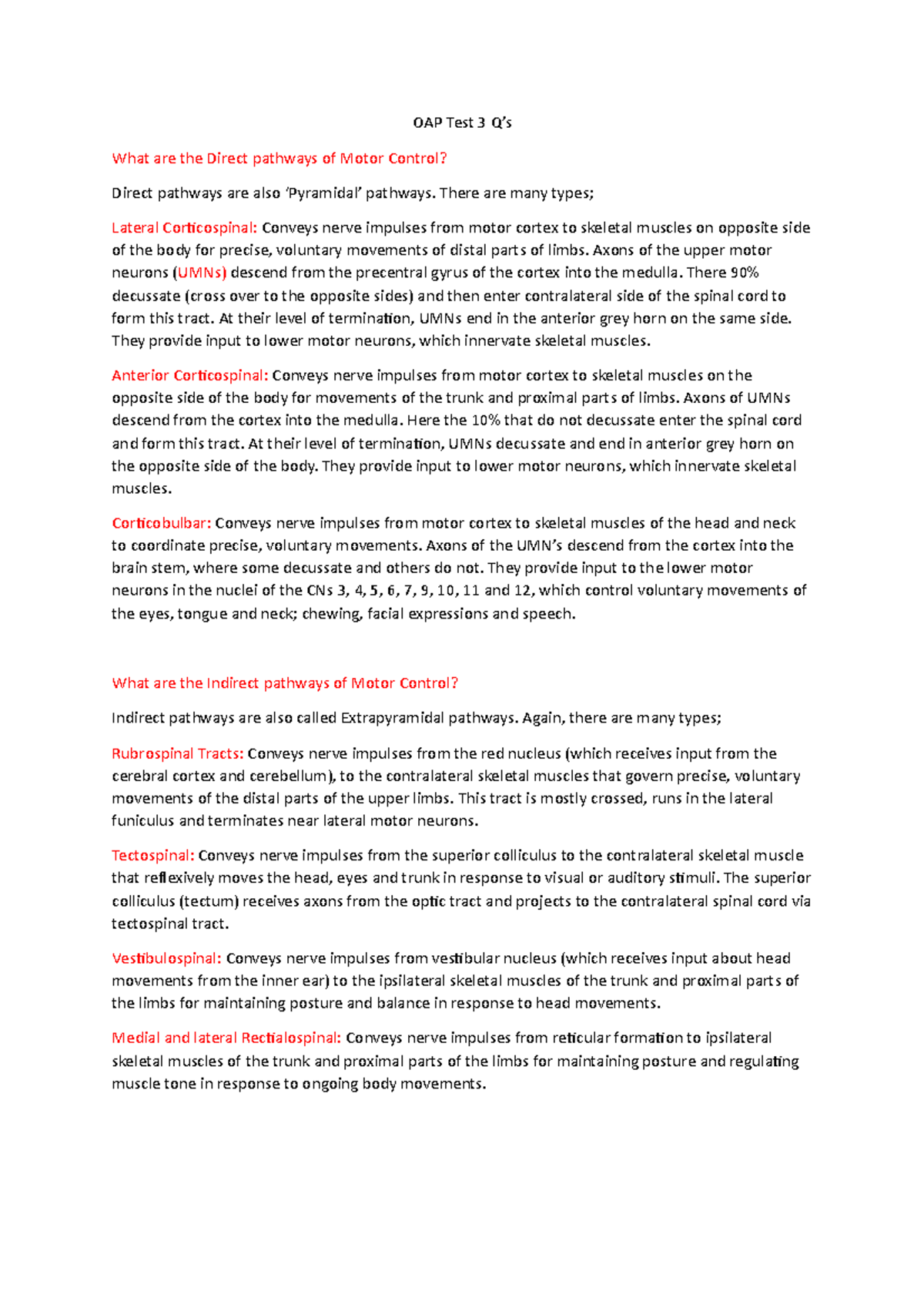 OAP B - Class Test 3 Revision Questions on Ophthalmic Anatomy ...