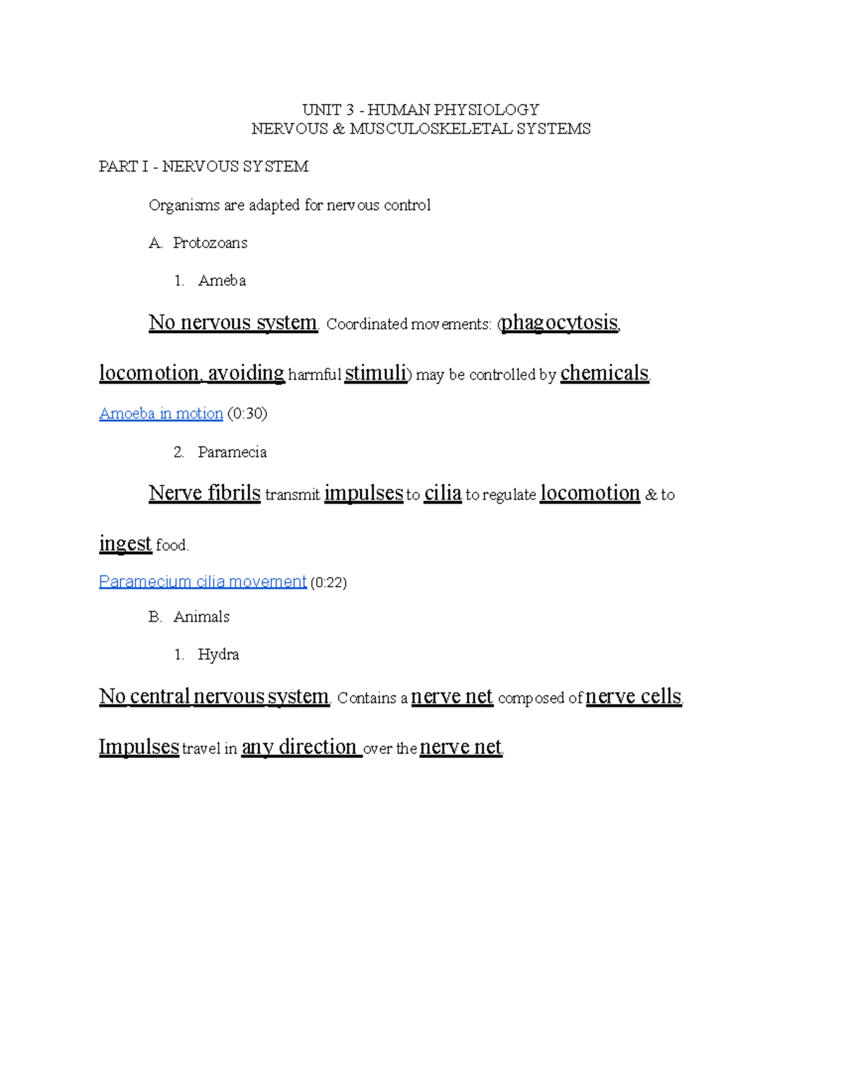 Unit 3 - Human Physiology: Nervous & Musculoskeletal Systems Overview ...