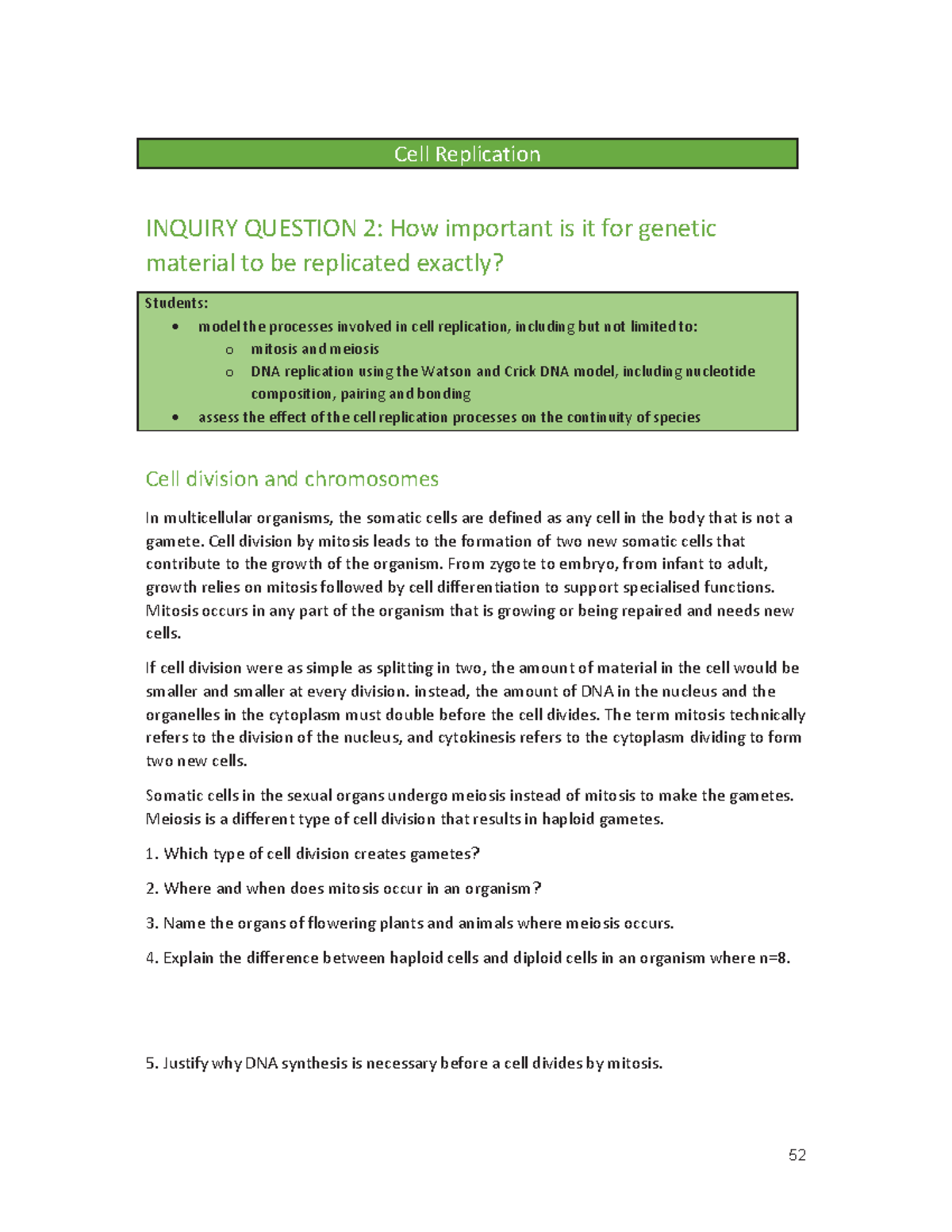 Module 5 Workbook: Heredity Inquiry 2 - Cell Replication and Division - Studocu